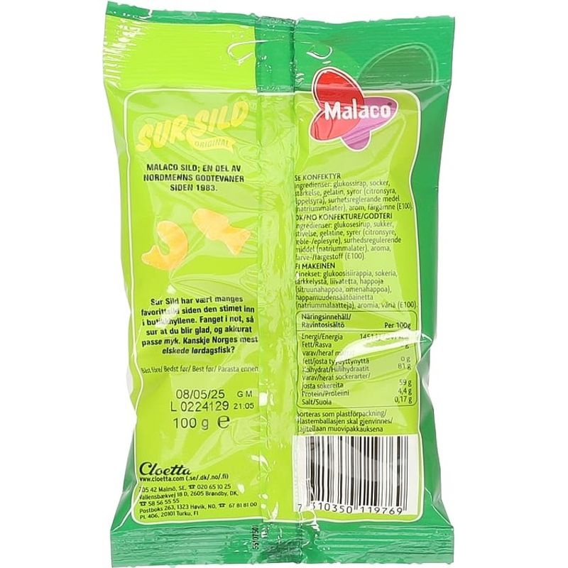 Malaco Sur Sild 16 x 100g | Storpakk med surt godteri til lav pris ...