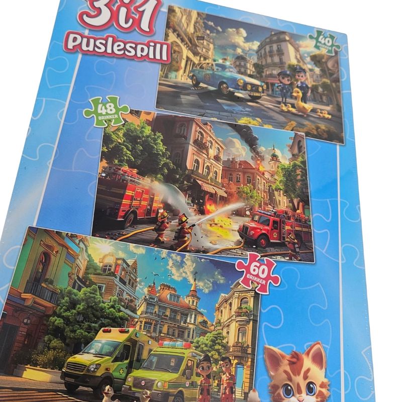 Puslespill 3i1 for barn | Politi Brannvesen Ambulanse | 40-60 brikker ...